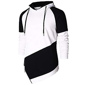 Hoodies for Men Thenlian Man Autumn Spring Patchwork Long Sleeve Hoodies Sweatshirt Blouse Shirt(Black, XL)