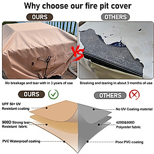Fire Pit Cover Square - 25-28 Inch Heavy Duty 900D Strong Tear-Resistant and UV Resistant and Waterproof and Fading Resistant Material Polyester Firepit Covers Square for Outdoor Fire Table - Wheat
