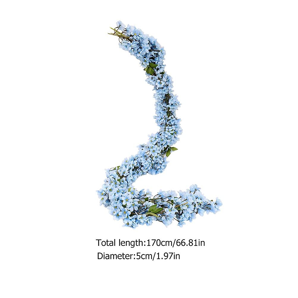 DOITOOL 2pcs Artificial Hydrangea Flower Vine Wisteria Vines Cattleya Flowers Plants for Wedding Party Home Garden Wall Decoration Sky- Blue