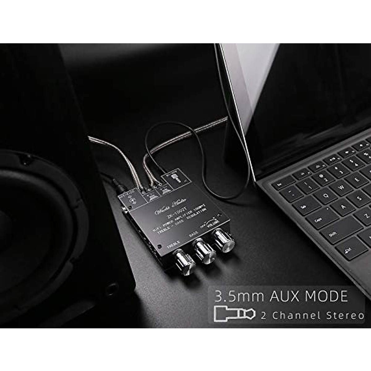 100W+100W Amplifier Board with Treble and Bass Control, DC 9-24V, BT and AUX Inputs, 2.0 Channel Stereo AMP Board for DIY Wireless Speakers, Password Free