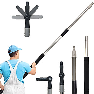 Frebuta Multi-Purpose Splice Extension Pole, 2Feet-11Feet Paint Roller Pole Long Handle with 180 Degree Swivel Head Window Squeegee Gutter Cleaning Tools Extendable Pole with Sponge Sturdy Durable