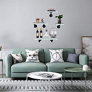 MANTE BLONG QTSARTISAN 24-Inch Industrial Pipe Floating Shelves Wall Mounted, Rustic Wood Wall Shelves Set of 4 for Bedroom, Bathroom, Living Room, Kitchen,Office and More (4 Shelves, White)