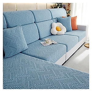 GRFIT Stretch Sofa Covers, 1 2 3 Seat Sofa Cover Anti Slip Furniture Protector, Separate Cushion Couch Chaise Cover, for L U -Shaped Sofa Chaise Longue (Color : Light Blue, Size : 3 Seater(3pcs))