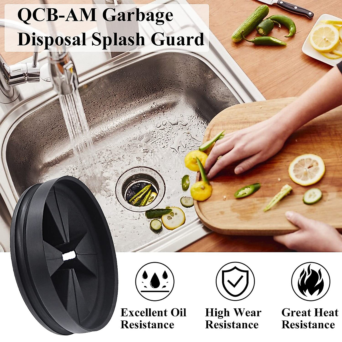 Garbage Disposal Splash Guards 3 3/8" Sink Baffle QCB-AM Replacement for InSinkErator Evolution Series, Upgraded Removable Quiet Collar Drain Plugs, Garbage Disposer Accessories, Black