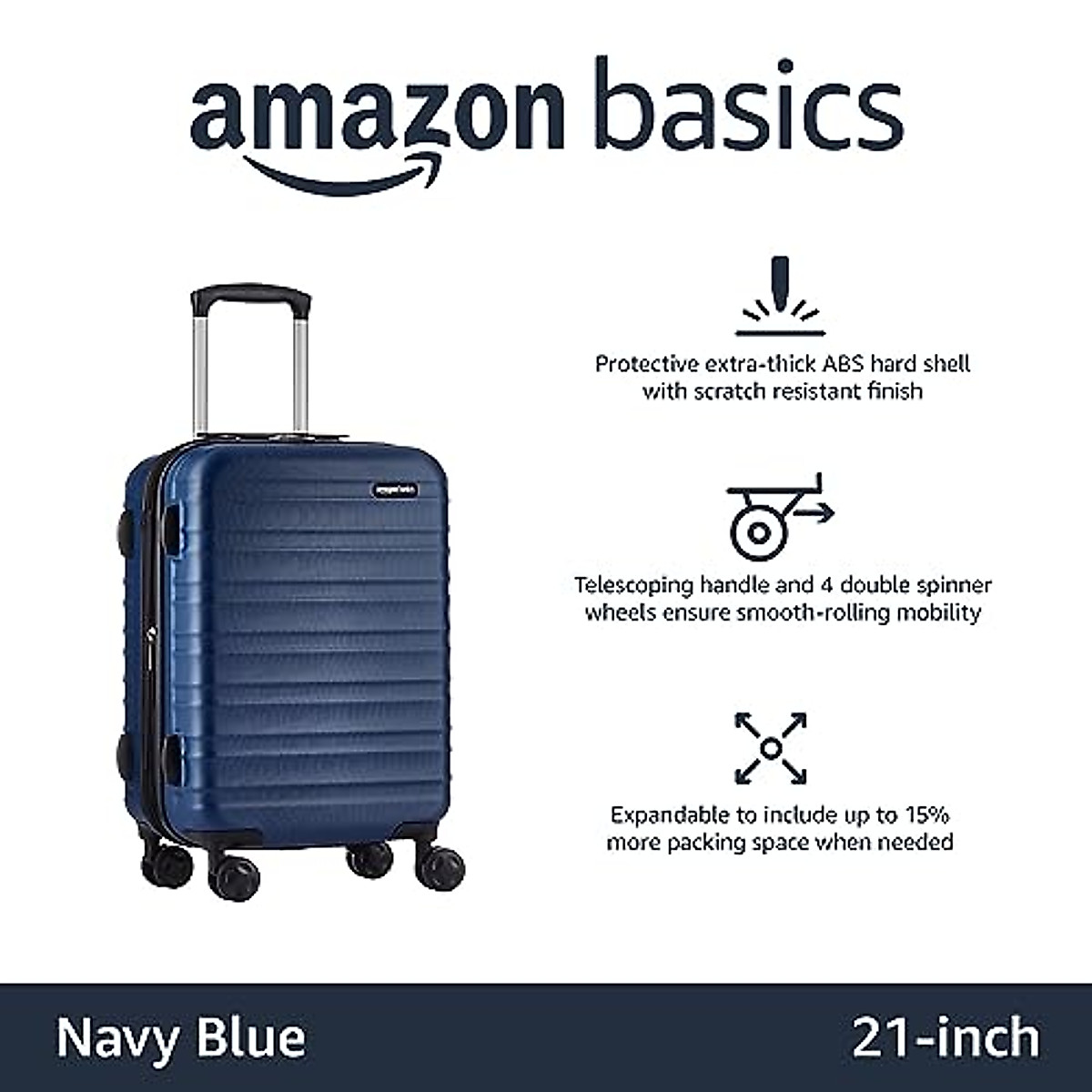 Amazon Basics 20-Inch Hardside Spinner, Navy Blue