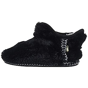 Dearfoams Unisex-Kid's Charlotte faux faux fur Bootie Slipper, Black, 2-3 Big