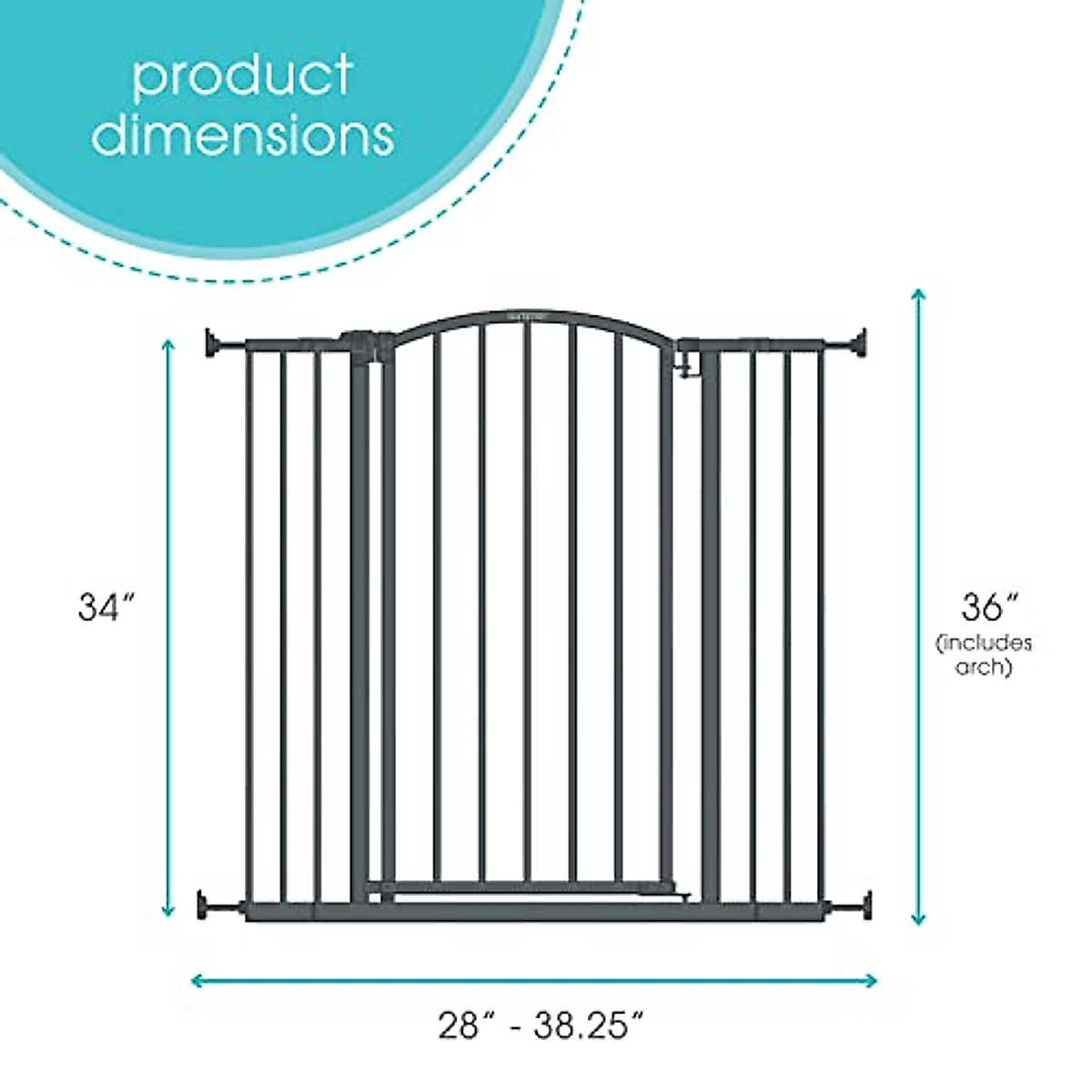 Summer Extra Tall Decor Safety Baby Gate, Gray – 36” Tall, Fits Openings of 28” to 38.25” Wide, 20” Wide Door Opening, Baby and Pet Gate