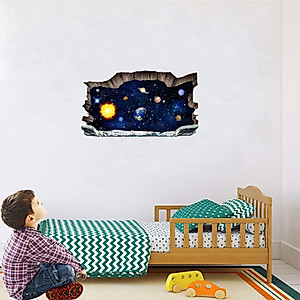 3 Pcs Universe Wall Stickers 3D Planet Galaxy Outer Space Nine Planet Window Decals Decorations Murals Wall Art Decorative Sticker for Kids Living Room Bedroom Nursery Playroom Party Decor Supplies