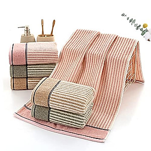 Pidada Hand Towels Set of 2 100% Cotton Striped Pattern Absorbent Soft Decorative Towel for Bathroom 13.4 x 29.1 Inch (Pink)