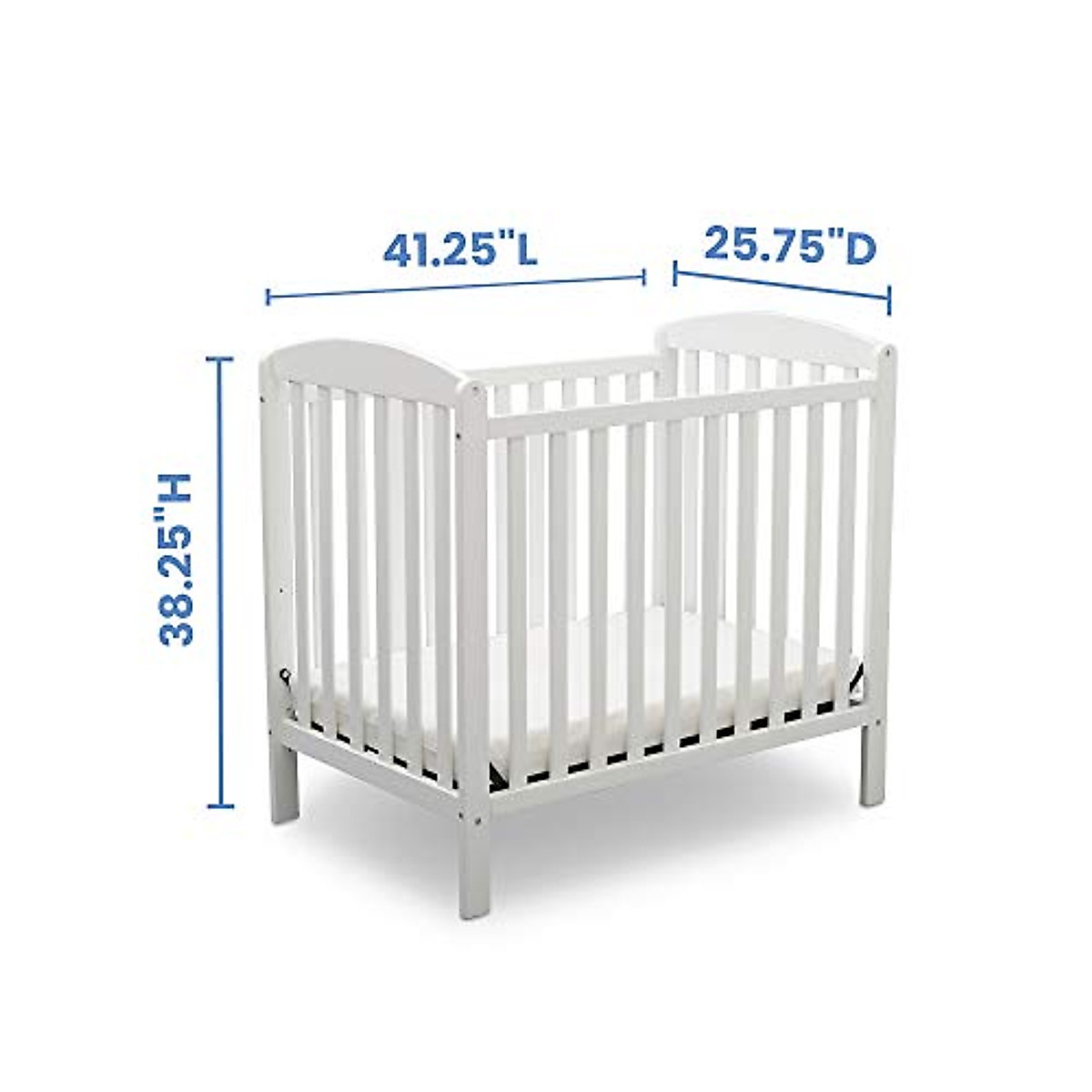 Delta Children Emery Mini Convertible Baby Crib with 2.75-inch Mattress, Bianca White