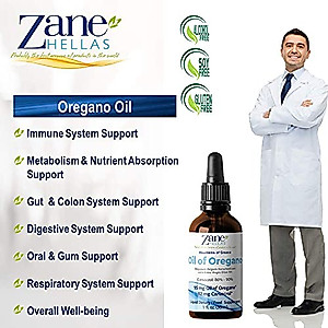 Zane Hellas 50 % Oregano Oil. Greek Essential Oil of Oregano .86% Min Carvacrol. 82mg Carvacrol Per Serving. Probably The Best Oregano Oil in The World. 1 fl. oz.- 30ml