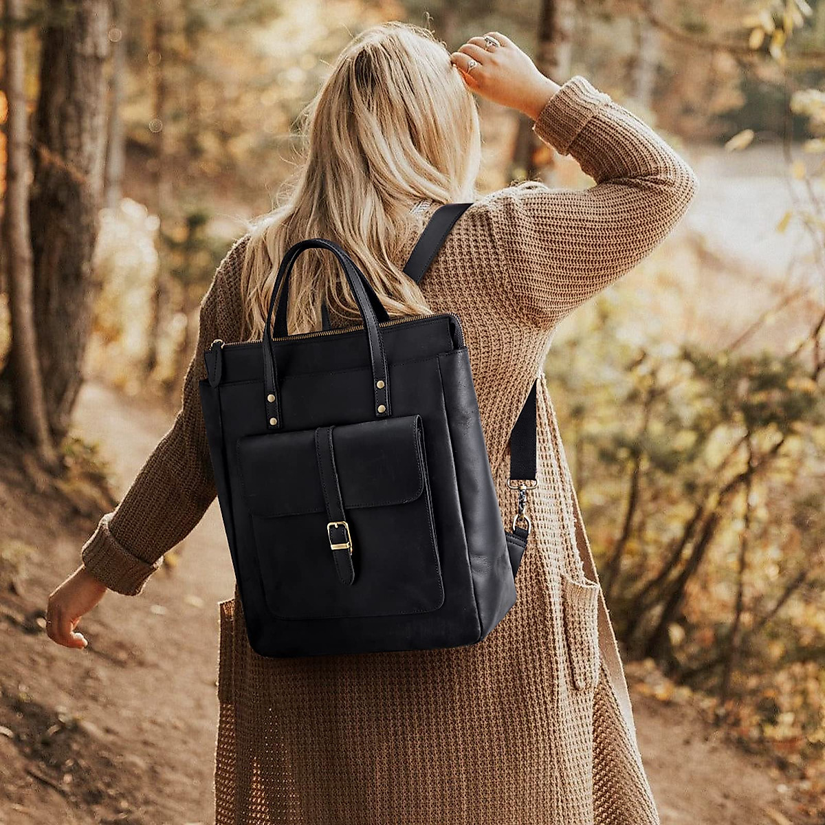 S-ZONE Women Genuine Leather Backpack Purse Bundle with Retro Bucket Tote Vintage Hobo Handbag Distressed Shoulder Bag