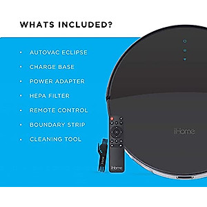 iHome AutoVac Eclipse, Robot Vacuum Cleaner, Self Charging Vacuum Robot, Mopping Function, 2,000 PA Suction, APP Control, Mapping Technology, Set Schedules, Ideal for Pet Hair, Carpets & Hard Floors