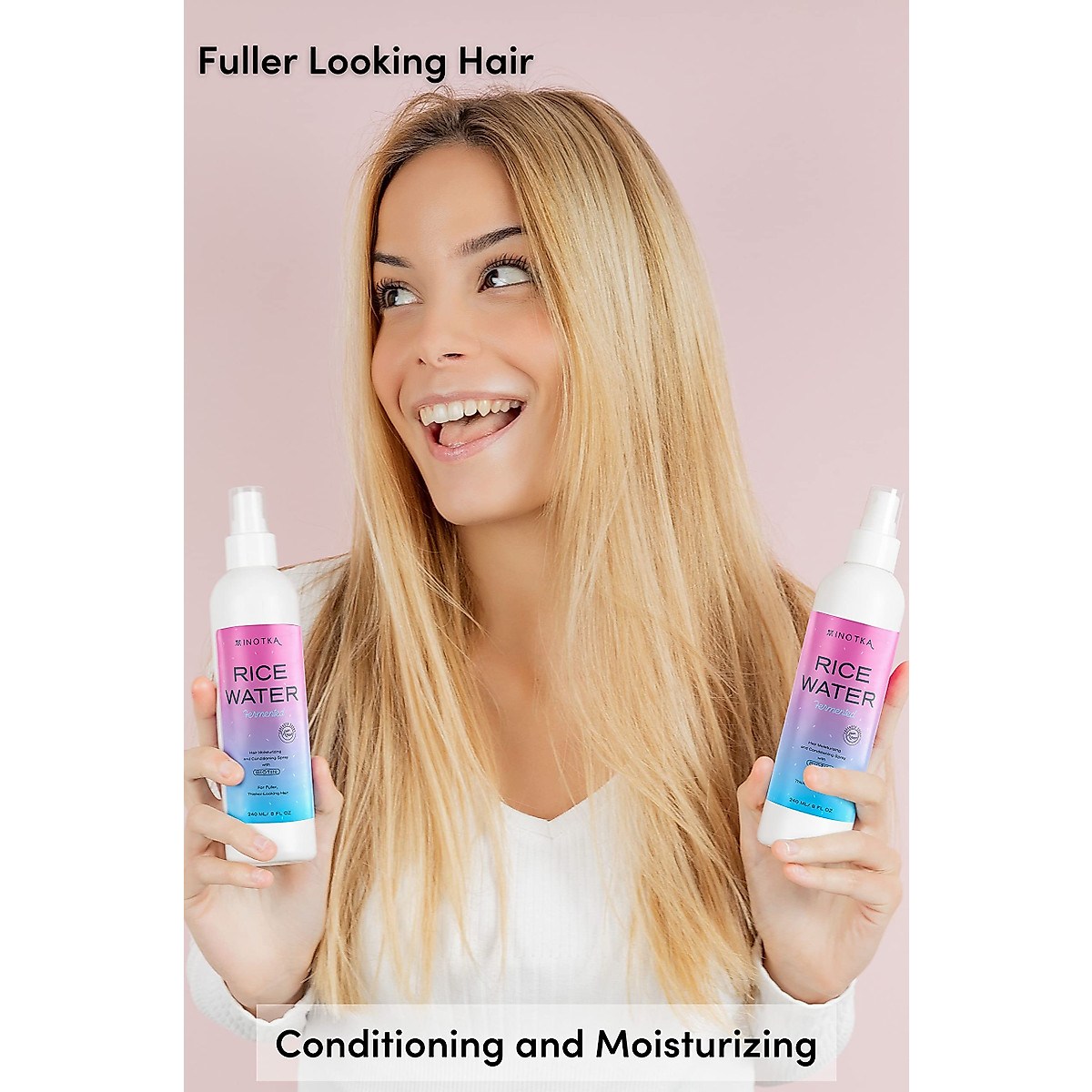 Fermented Rice Water Hair Mist for Hair Growth (8 oz) with Biotin and Lavender for Thicker and Fuller Looking Hair, Conditioning, Moisturizing, pH Balanced