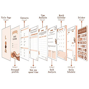 JueNi Daily To Do List Planner Notebook with Stickers (8”x 6”) - 2023 6 Months Undated Task Checklist Academic Planner Journal with Stickers for Time Management- Office Supplies to Organize Appointments & Schedules, Plan Agendas, And Boost Productivity- P