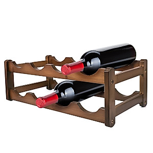 PAMISO 2-Tiers Wine Rack, 8-Bottles Bamboo Wine Stand Holder Wine Rack Countertop for Pantry, Kitchen, Bars, Wine Cellar