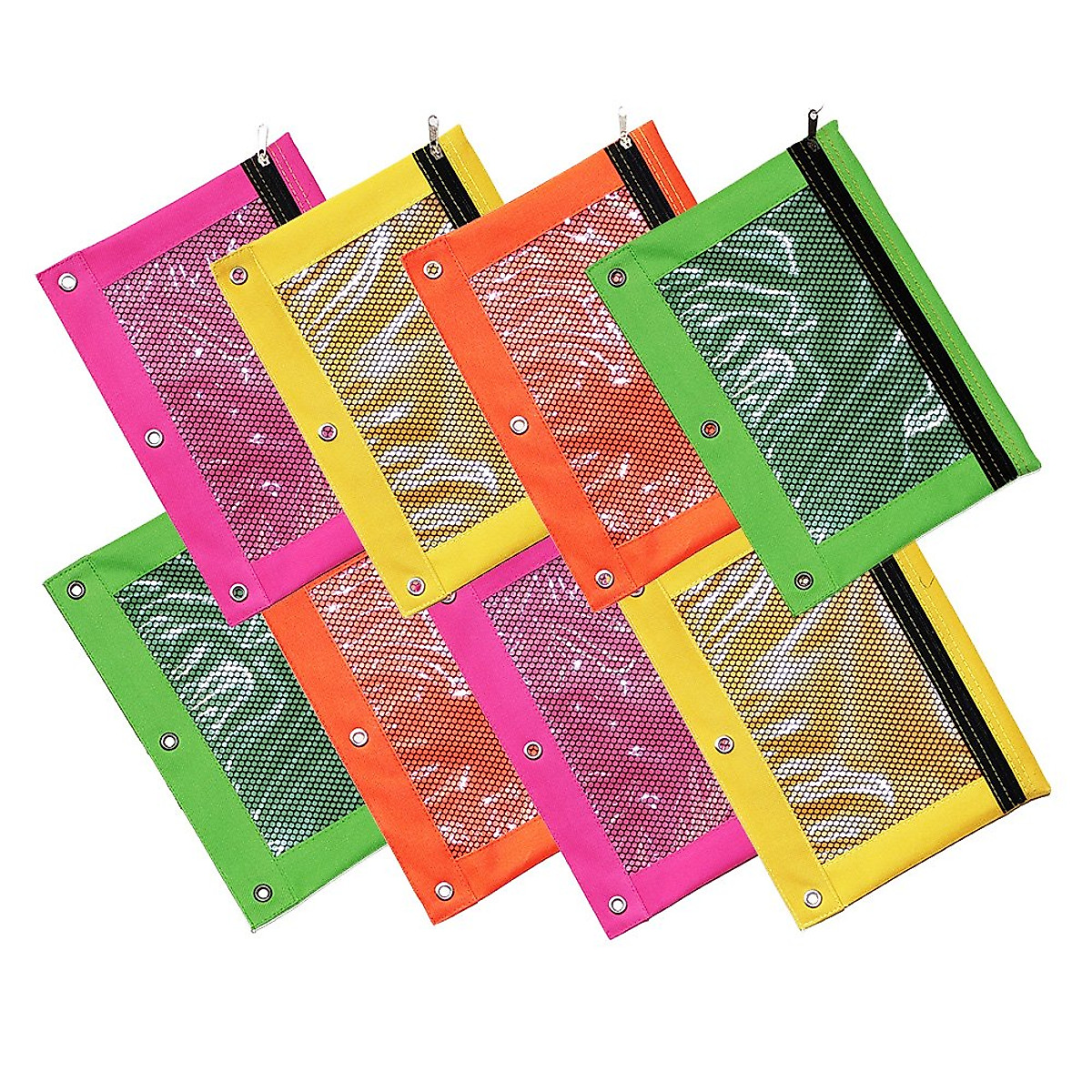 OMURA Colorful Pencil Pouch with Mesh Window, Zippered & Standard 3-Ring Binder, Pack 8