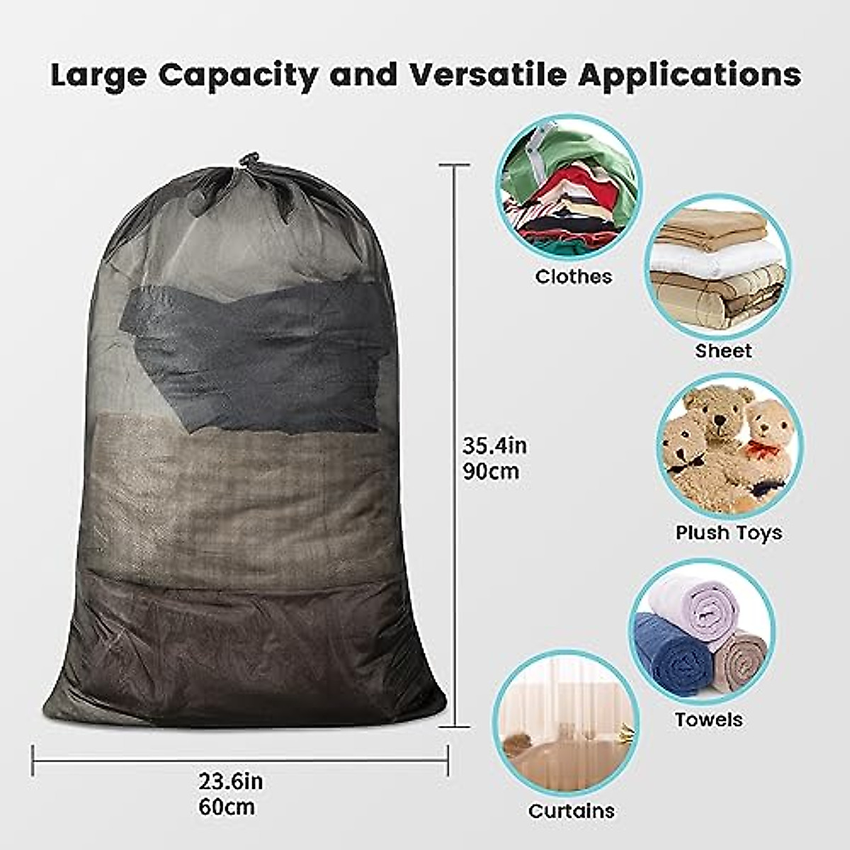 Set of 3 Mesh Laundry Bags Travel Storage Bag, Clothing Washing Bags for Laundry, Blouse, Bra, Hosiery, Stocking, Underwear, Lingerie Seamei (Black-3)