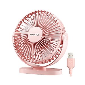 Gaiatop USB Desk Fan, 3 Speeds Powerful Portable Fan, 5.5 Inch Quiet Cooling Mini Fan, 90° Rotate Small Table Fan with 5ft Cable Personal Fan for Desktop Home Office Travel Pink