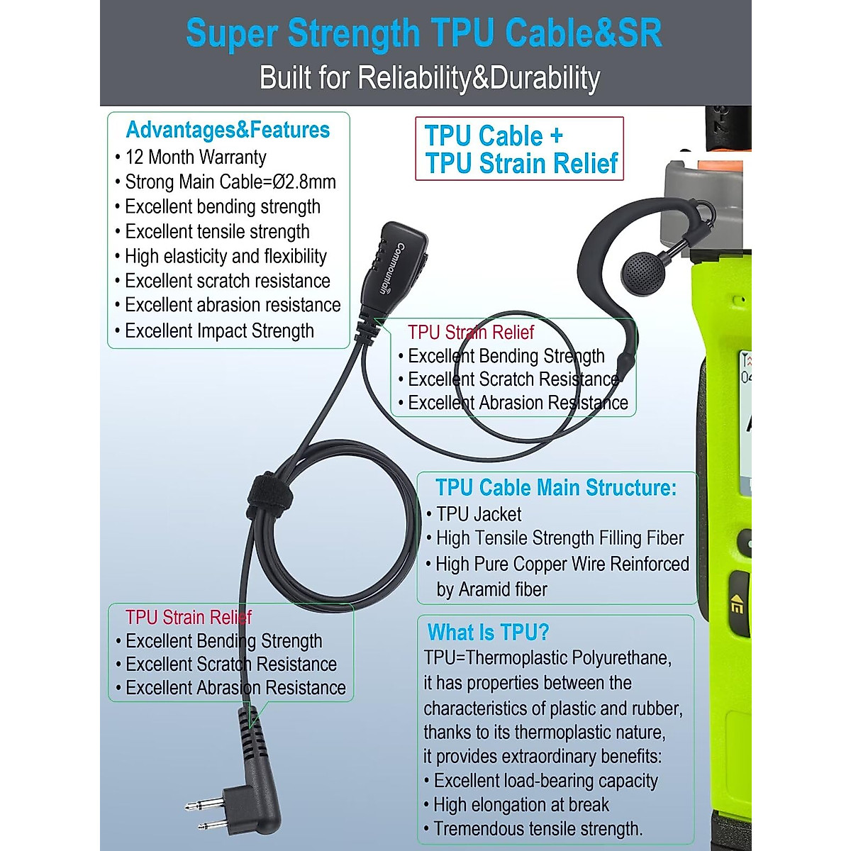 commountain CP200D CLS1410 Earpiece Compatible for Motorola Radios R2 CLS1110 CP100D CP200 CP185 BPR40 BPR40D DTR700 DTR650 RDU4100 RDU4160D RMU2040 RMU2080D CLS CP, G Earhook Headset Ear Piece-5 Pack