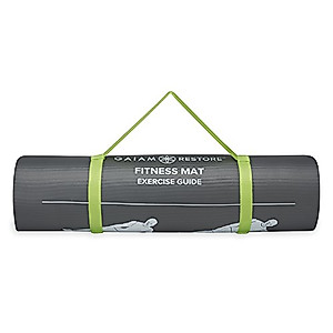 Gaiam Restore Fitness Exercise Mat with Self-Guided Exercise Illustrations Printed on Mat, 10mm Thick