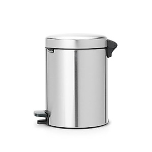 Brabantia New Icon Step Trash Can (1.3 Gal/Matt Steel FPP) Soft Closing Kitchen Garbage/Recycling Can with Removable Bucket