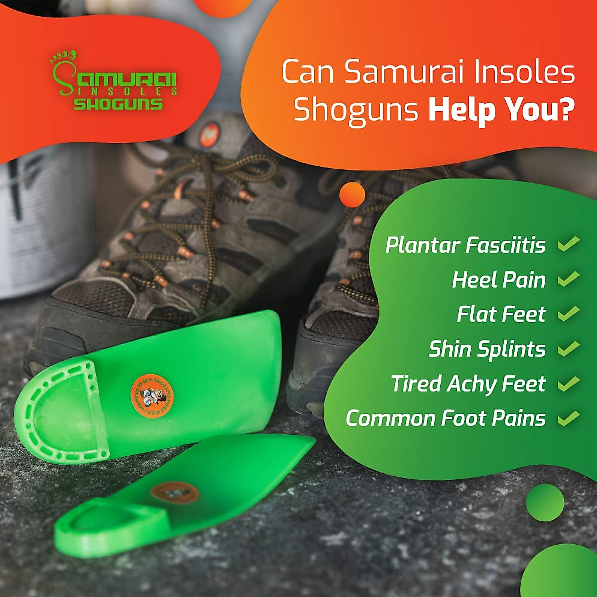 Samurai Insoles Shoguns Plantar Fasciitis Relief Reinforced Arch Support Shoe Inserts for Men or Women - Podiatrist Designed, Orthotic Lab Made in The USA Women 14-14.5, Men 12-12.5