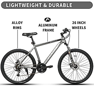 AVASTA Adult Mountain Bike 21-Speeds 26-Inch Wheels for Men and Wowen, Aluminum Frame Disc Brakes Mountain Bicycle, Front Suspension,Size S,Grey