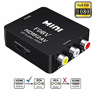 FDBV Adapter for HDMI to RCA AV Converter Video Audio 1080p HDMI to AV 3RCA CVBs Composite Supports PAL/NTSC for TV Stick, Roku, Chromecast, Apple TV, PC, Laptop, Xbox, HDTV, DVD-Black