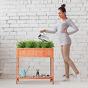 AuAg Wooden Raised Garden Bed with 8 Slot, Elevated Flower Planter Box Stand w/Leg &amp; Storage Shelf, Outdoor Vegetable Growing Bed Kit w/Liner, Herb Standing Gardening Planter for Backyard, Patio, Deck