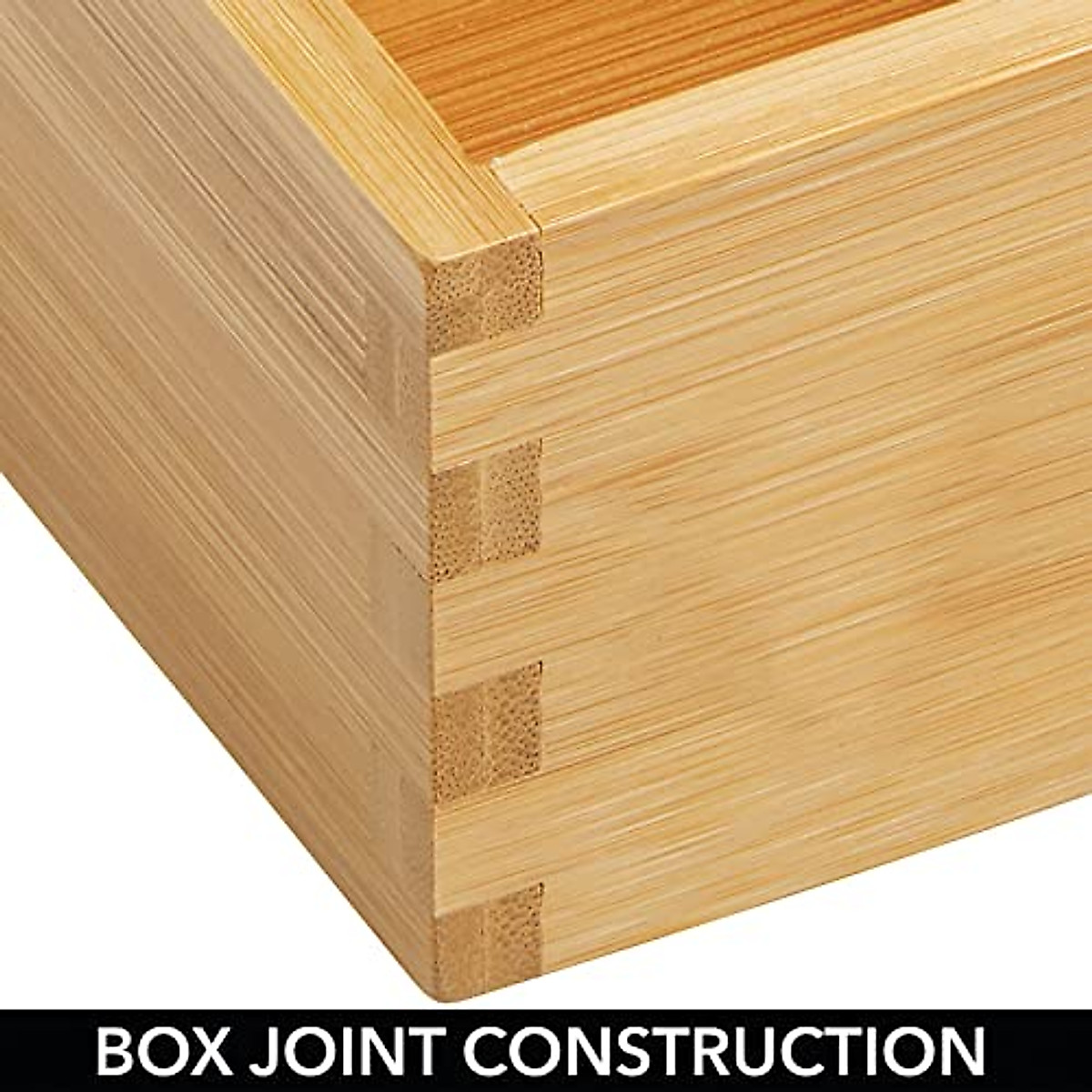 mDesign Bamboo Kitchen Storage Container Bin - Square Drawer Organizer Crate Box for Pantry Cabinet, Shelves, or Countertop, Holds Snacks, Spices, or Drinks, Echo Collection, 2 Pack, Natural/Tan