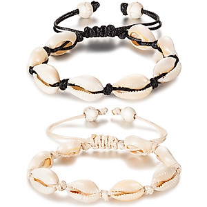 meekoo 2 Pieces Boho Natural Shell Anklet Bracelet Handmade Beach Foot Jewelry Adjustable Beaded Anklet for Women