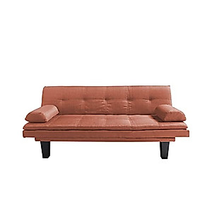 Morhome Futon Bed,63.4” Convertible Sleeper Tapered Wood Legs,Small Splitback Sofa for Living Room,Bedroom,Orange