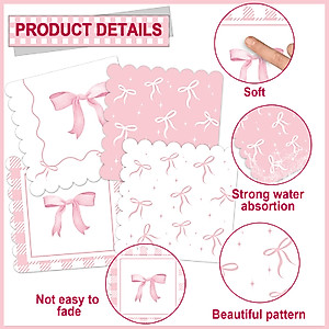 96pcs Pink Bow Party Supplies Bow Birthday Party Plates and Napkins Pink Bow Party Decorations for Girl Bachelorette Bridal Engagement Baby Shower Coquette Cute Tableware Dinnerware Serves 24 Guests
