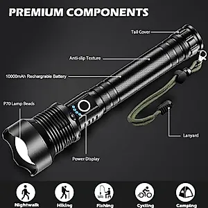 WENOTK Rechargeable High Lumen Flashlight, Super Bright Led Flashlights with 5 Modes & 18h Run Time, Waterproof Handheld Flash Light for Home Camping Emergency