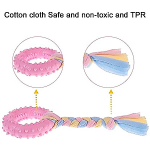 CAMITER Dog Chew Toys, 7pcs Dog Puppies Teething Chewing Toy Set with Ball and Colorful Ropes, Interactive Pet Toys for Small and Medium Dogs (Pink)