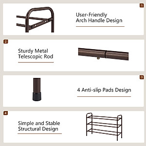 Gewudraw 3-Tier shoe organizer,shoe rack for closet,41.53'' Metal shelf for Bedroom, Entryway,Adjustable to 18 Pairs Shoes, Expandable,Brown