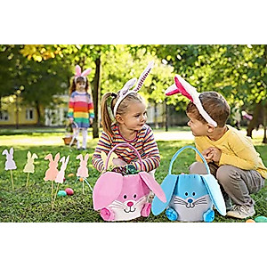 Large Easter Basket for Kids, Giant Easter Basket for Girls Easter Egg Basket Easter Bucket Cute Easter Basket Large Bunny Easter Basket, Pink Easter Basket with Handle, Big Easter Basket Bag