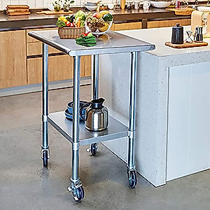 MYOYAY Stainless Steel Table for Prep & Work 24 x 24 x 36 Inches NSF Metal Commercial Table with Adjustable Under Shelf Heavy Duty Work Table with Wheels for Restaurant, Home and Hotel