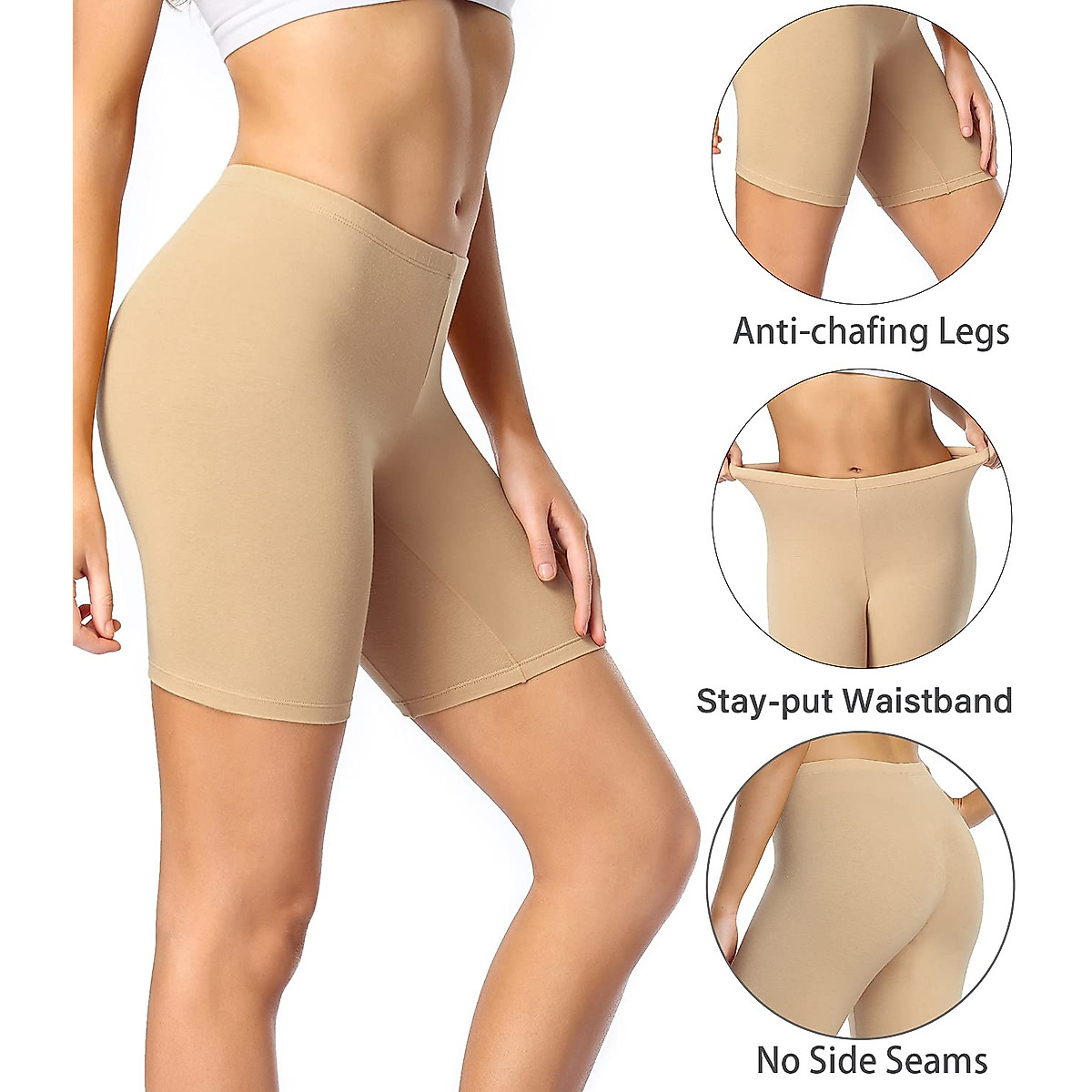 wirarpa Women's Cotton Boy Shorts Underwear Long Leggings Under Shorts Anti Chafe Bloomers Skin Color 3 Pack Large Beige