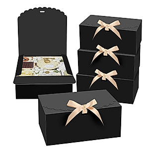 ZSPENG 16 PCs Gift Boxes with Lids,9x9x4 inches Black Gift Boxes with Ribbons, Bridesmaid Proposal Box,Kraft Paper Gift Box for Wedding, Packaging, Present, Birthday, Cupcake Boxes, Crafting.