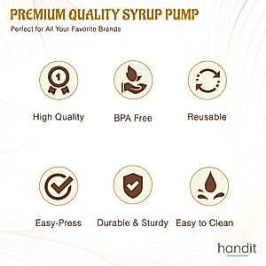 HANDIT - Gold Coffee Syrup Commercial Beverage Dispenser Pumps | Fits Liter 750ml / 25-4oz Syrups Torani, DaVinci, Jordan's Skinny (Monin 33.8oz Plastic Bottles) (6 Pack)