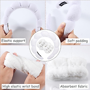 Zkptops Spa Headband for Washing Face Wristband Set Sponge Makeup Skincare Headband Terry Cloth Bubble Soft Get Ready Hairband for Women Girl Puffy Padded Headwear Non Slip Thick Hair Accessory(White)
