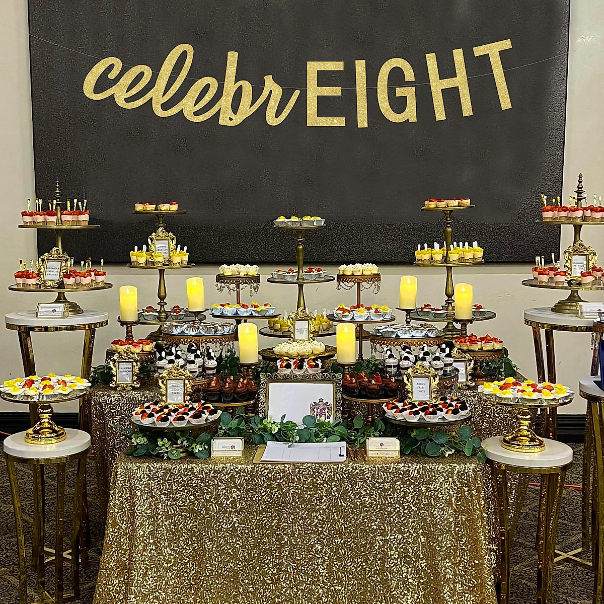 Sursurprise 8th Birthday Banner, Gold CelebrEight Banner, 8th Birthday Party Decorations for Boys and Girls Eight Birthday Party Supplies