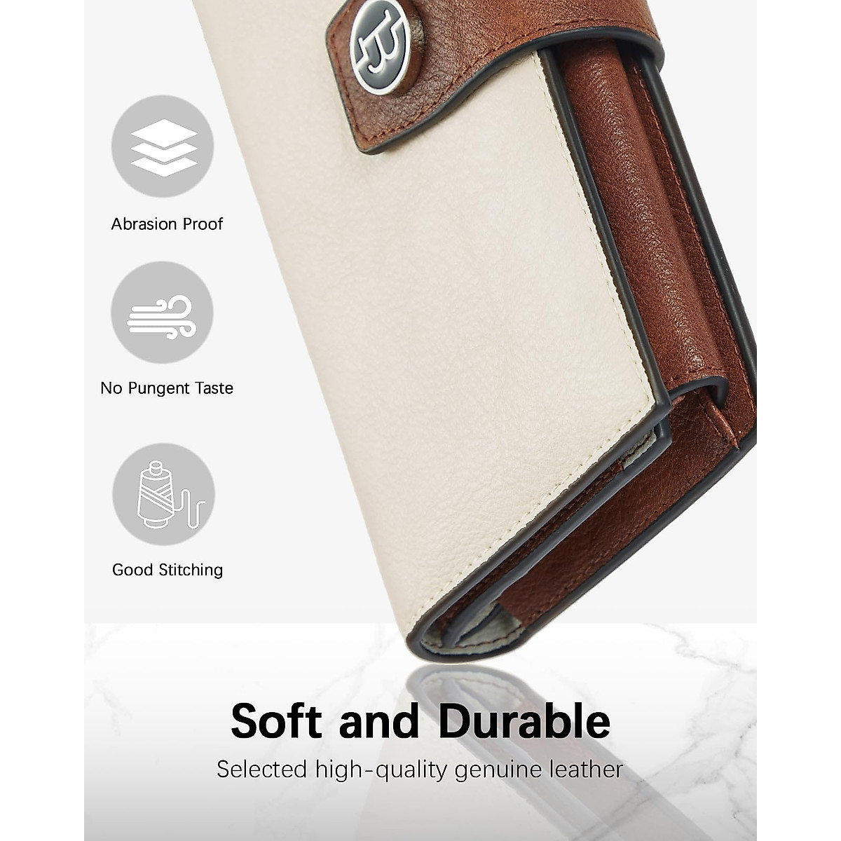 BOSTANTEN Womens Leather Wallets RFID Blocking Large Capacity Credit Cards Holder Phone Clutch Apricot