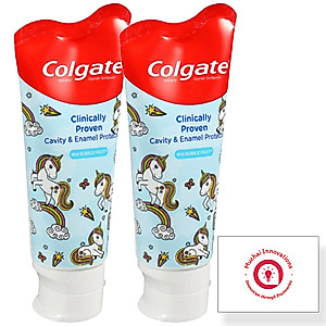Colgate Kids Fluoride Anticavity Toothpaste for Ages 2+, ADA-Accepted Clinically Proven, Cavity & Enamel Protection | Mild Bubble Fruit Flavor - 2 Tubes Plus Muchai Card