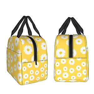 Yamegoun Daisy Lunch Bag Women Men Tote Lunch Box Insulated Cooler Reusable Containers with Strap and Pocket Work Beach Picnic