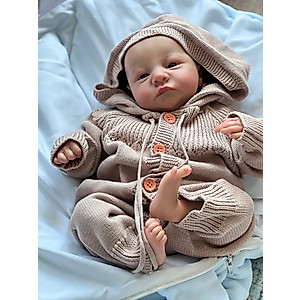 Anano 19 Inch Reborn Doll Open Eyes Levi Soft Slicone Baby Boy with Handcrafted Newborn Baby Girl Handmade Long Sweater Hair Band Real Life Newborn Preemie Nurturing Accessory Birthday Gift¡­