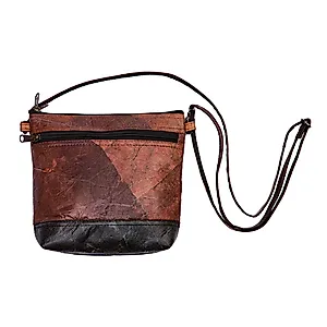 Leaf Leather Shoulder Bag Womens Crossbody Purse, Adjustable - Ethical Fashion Handmade with Tree Leaves - Brown with Black Accent