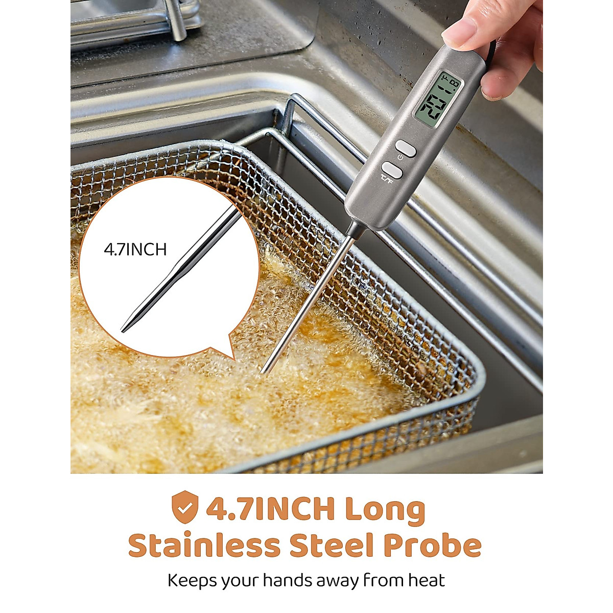 Digital Meat Thermometer, Candy Thermometer for Cooking, Instant Read Food Thermometer with 4.7 Inch Long Probe, Kitchen Thermometer with Protect Sheath Auto-shutoff for Turkey Grill Oven BBQ Smoker